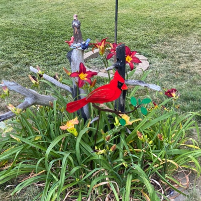Outdoor Metal Cardinal Yard Stake, Red Bird Garden and Yard Decor ...
