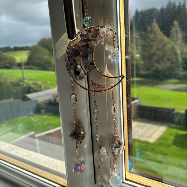 Handmade Crystal Moon Suncatcher Crescent Moon Window Hanging With ...