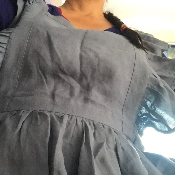 Dusty Blue Long Vintage Apron, Linen Pinafore With Wings, Linen Apron, Victorian Maids Apron ...