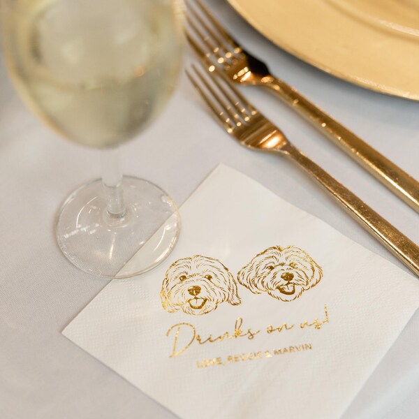 Custom Pet Portrait Gold Foil Napkins: Personalized Wedding Cocktail ...