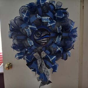 8" Round Blue Line Wreath Sign, Back the Blue Wreath Sign, Personalize ...