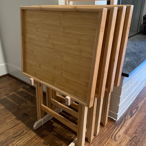 Custom TV Tray Holder - Solid Handcrafted Maple Wood With Wood Dowel ...