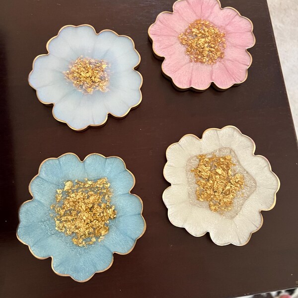 Ocean Inspired Collection - Gold Accented Flower Handmade Resin ...