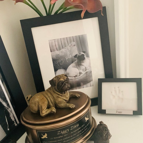 Pug Custom Engraved Figurine Cremation Urn, Urn for Pug, Dog Memorial ...