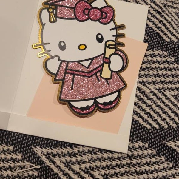 Hk Graduation Flower Bouquet Topper|kitty Glitter Topper| Pink Kitty ...
