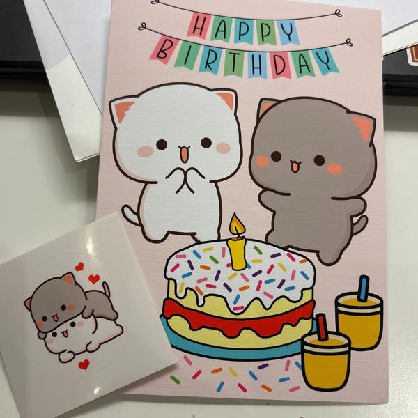 Bubu and Dudu Birthday Card, Cute Birthday Card, Kawaii Greeting Cards ...