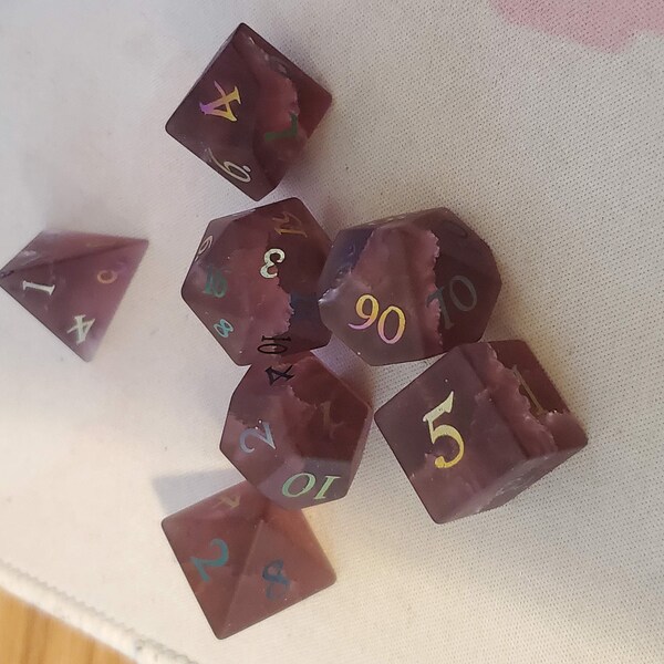 Burgundy Crackled Glass Dnd Dice Set, Polyhedral Dice, D&D Dice ...