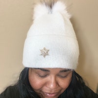 Fur Pom Pom, Beanie, Hat, Interchangeable/detachable Genuine Raccoon ...