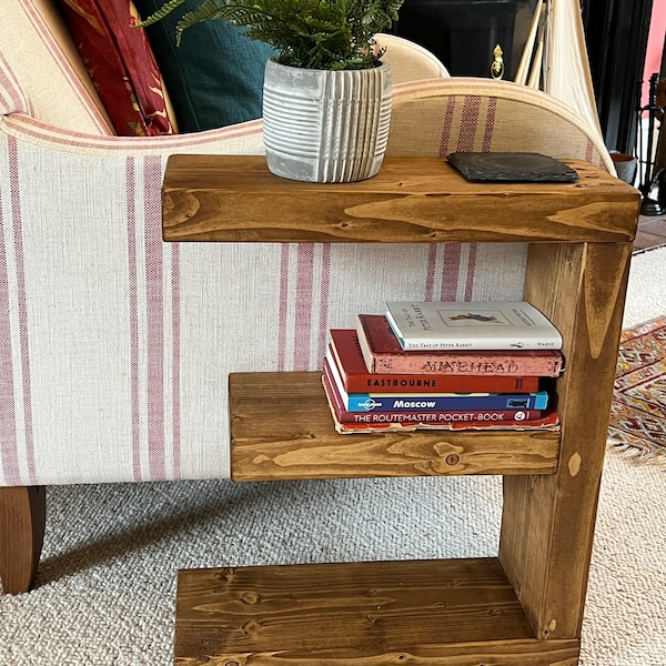 Rustic Wooden E SHAPE Coffee Slim Narrow Side Sofa Waxed Solid End ...