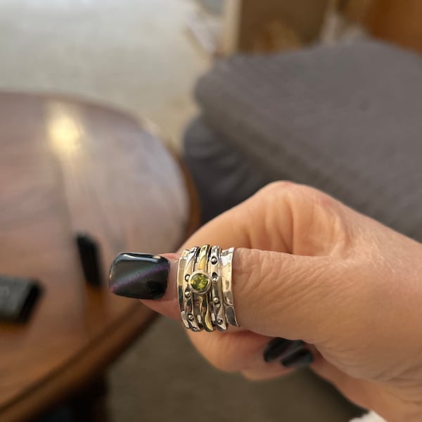 Spinner Ring, Peridot Ring, Sterling Silver Ring, Fidget Rings, Anxiety ...