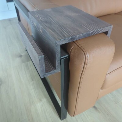 Couch Arm Rest Table With Magazine Stand, Modern Wood Armrest Table ...