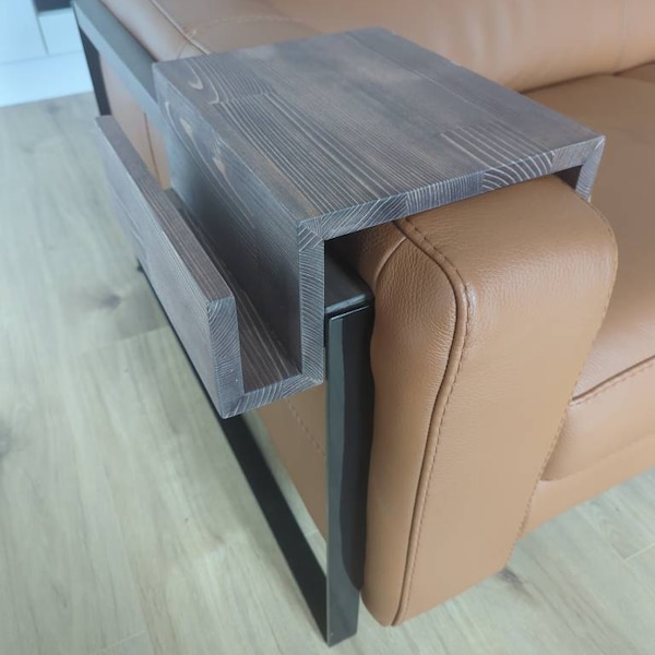 Couch Arm Rest Table With Magazine Stand, Modern Wood Armrest Table ...