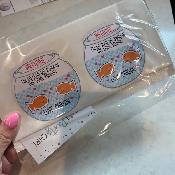 Goldfish Valentine's Day Favor Stickers, Fish Bowl Shaped Valentines ...