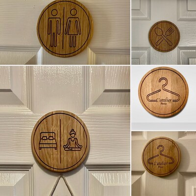 Natural Oak Wood Restroom Sign, Wooden Door Plate, Male and Female ...