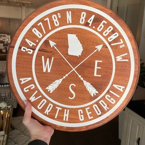 Personalized Round Wood Coordinates Sign. Lake Life. Latitude Longitude ...