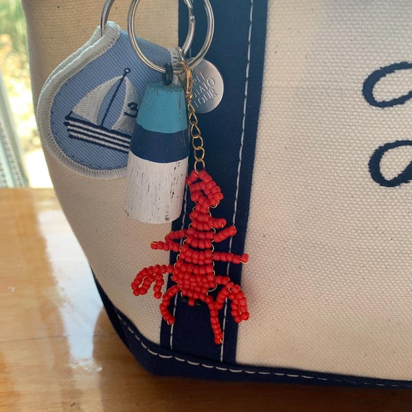 Glass Seed Bead Beaded Lobster Keychain — Coastal Lobster Bag Charm - Etsy