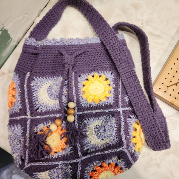 Sun and Moon Drawstring Crossbody Bag Crochet PDF PATTERN ...