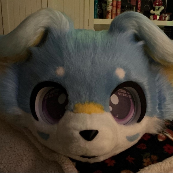 Blue Fox Fursuit Head With Matching Paws and Hair Accessories Cute ...