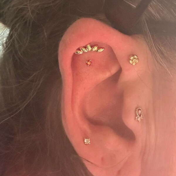 Curved Lotus Climber Stud Piercing 14 K Real Gold Curved Helix Piercing ...