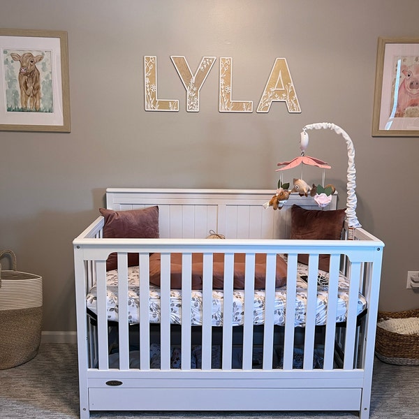 Wildflower Flowered Wall Decor Wood Nursery Letters Boho Name Sign ...