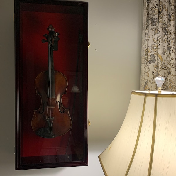 Violin Display Case Cabinet Wall Rack Hanger for Instrument and Bow W ...