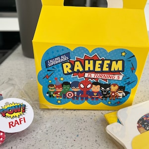 CUTE SUPERHERO Personalised Party Box Add Matching Paperie to Co ...