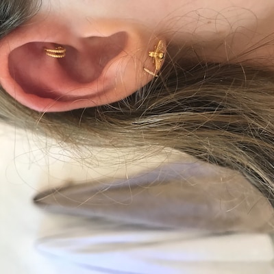 Double Rope Tragus Earring 22g, Sterling Silver Tiny Cartilage Piercing ...