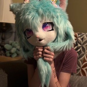 Blue Cat Mask King Cat Mask Furry Cosplay Mask Head With Blue Hair ...