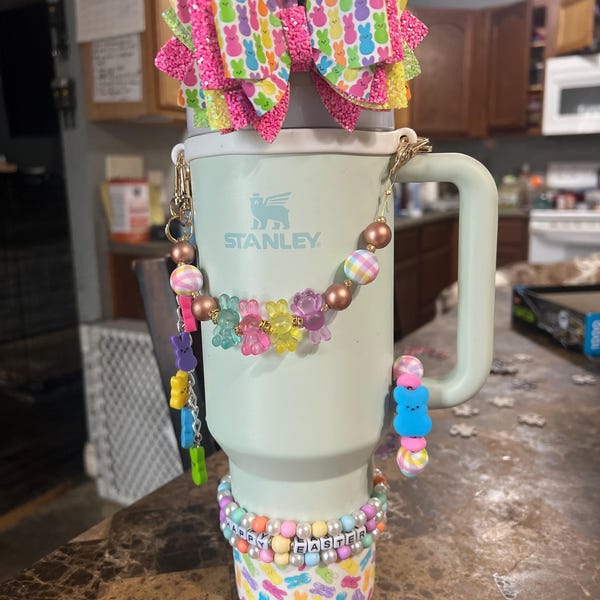 Stanley Tumbler Bow Diamond Glitter Straw Topper Sunshine Yellow Black ...
