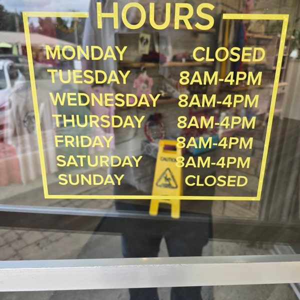 Custom Store Hours Vinyl Decal | Store Front Window | Hours of ...