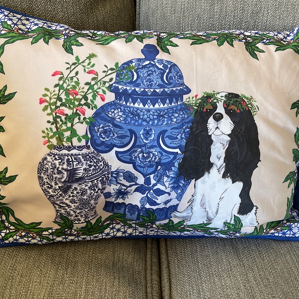 Cavalier King Charles Spaniel Pillow, Tri Colored Dog, Pillow Cover ...