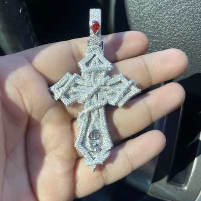 Men's Hip Hop Cross Pendant, Cushion Cut Citrine Cross Necklace, Unisex ...