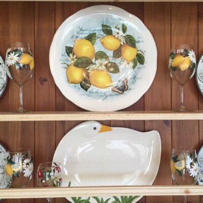 Hand Painted Lemon Wine Glass Citrus Stemware Lemon Slice - Etsy