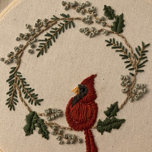 PDF Pattern - 8" Cardinal Wreath - Step by Step Beginner Embroidery ...