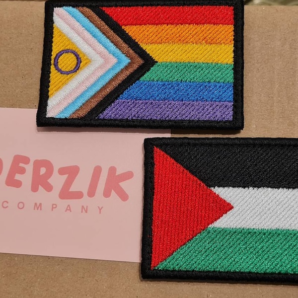 Inclusive Progress Pride Flag Embroidered Patch | LGBT Gay Queer Trans | Hook and Loop, Iron-on ...