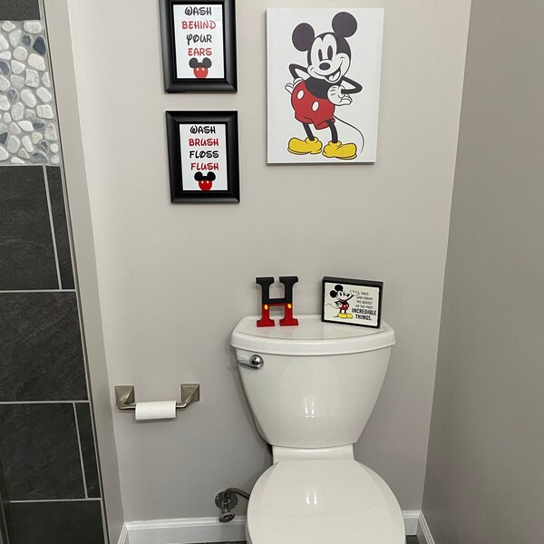 Mickey Mouse Bathroom Prints Wash Brush Floss Flush - Wash Behind Your ...