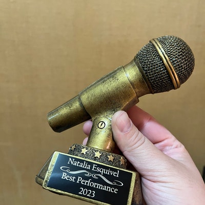 GOLDEN MICROPHONE Trophy Karaoke Best Singer Award Funny Trophy Singing ...