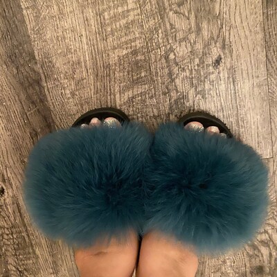 Fox Fur Slides Sandals Slippers Available in Many Colors - Etsy