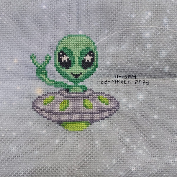 Cute Alien Cross Stitch Pattern, Scifi Embroidery, UFO Peace Space ...