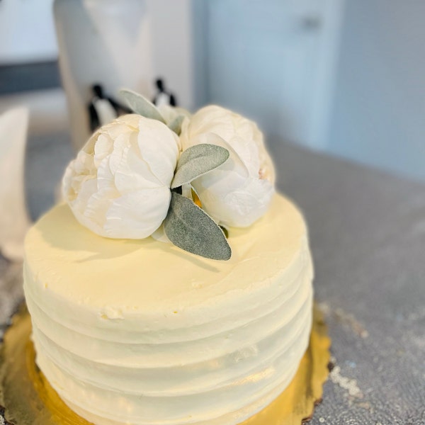 Ivory Peony and Lambs Ear Cake Topper // Wedding // Peony Cake Topper ...