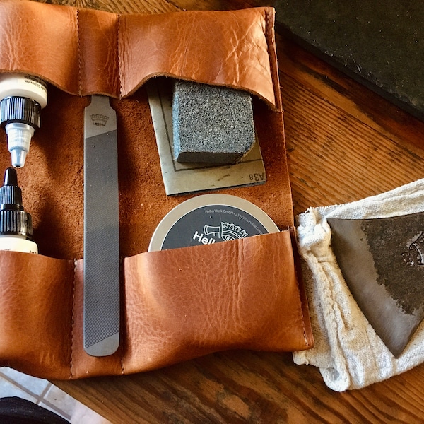 Axe Maintenance Kit - With Leather Tool Roll, Sharpening Stone ...