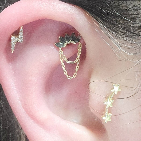 14K Solid Gold Red Garnet Earring, Gold Sword Shaped Stud, Cartilage ...