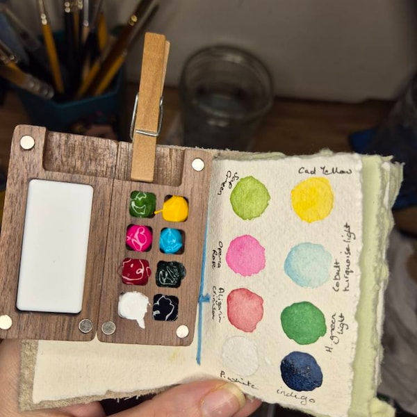 The Tiny Watercolorist Leather Journal,mini Handmade Sketchbook With ...