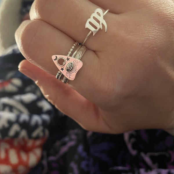 Planchette Ring, Ouija Ring, Moon and Star Ring, Sterling Stacking ...