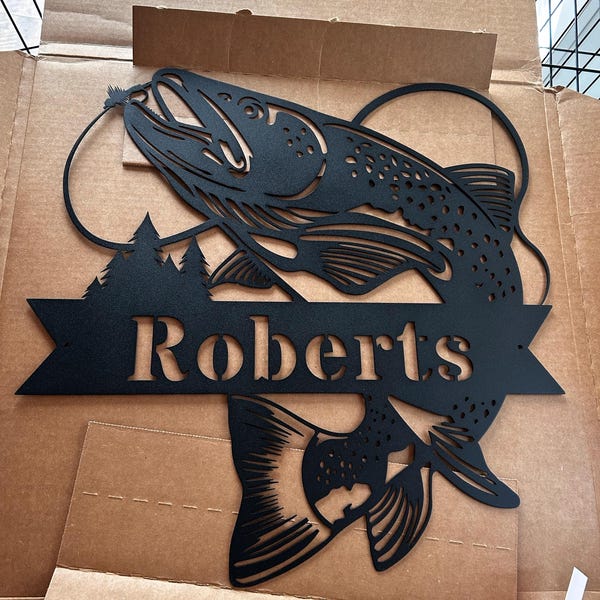 Trout Fishing Metal Sign for Outdoor or Indoor Decor, Cabin, Man Cave ...