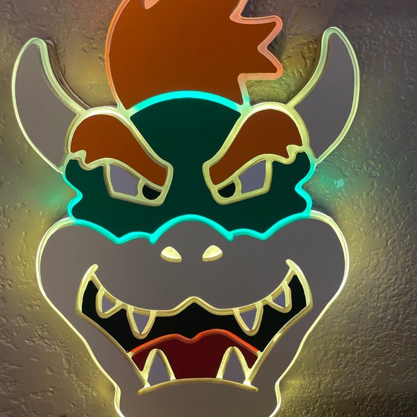 Mario Bowser Face Light Sign , Neon Like , Game Artwork, Super Mario ...