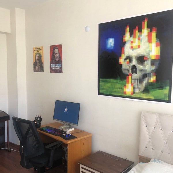 Minecraft Painting Burning Skull Poster Digital Download - Etsy