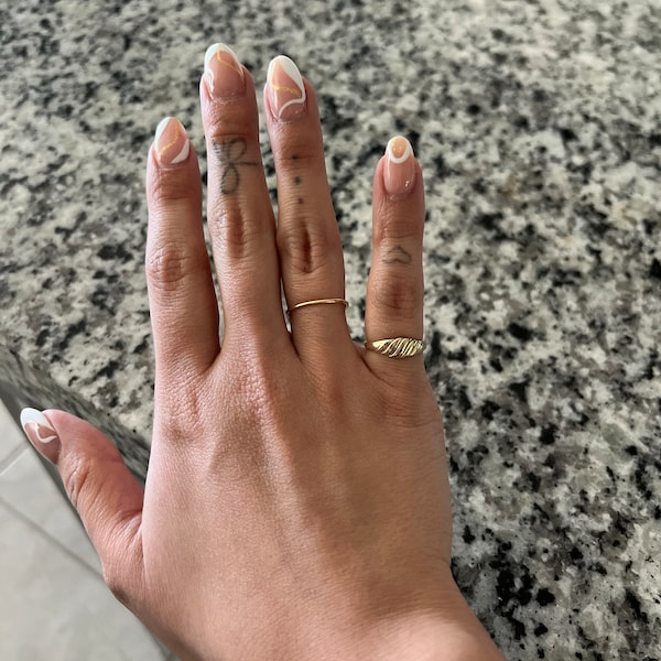 14k Solid Gold Tiny Croissant Ring, Thin Croissant Gold Dome Ring, Dainty Pinky Ring, Small ...