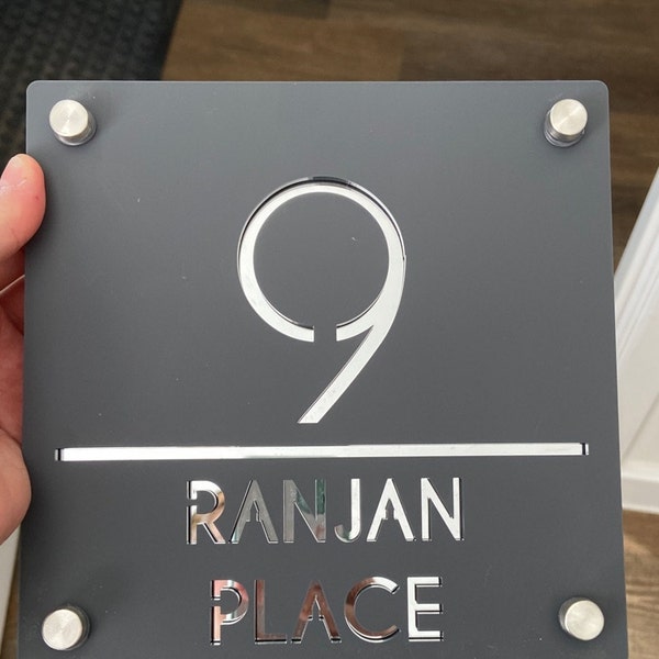 Contemporary Square House Sign Door Number Acrylic Door Sign Bespoke ...