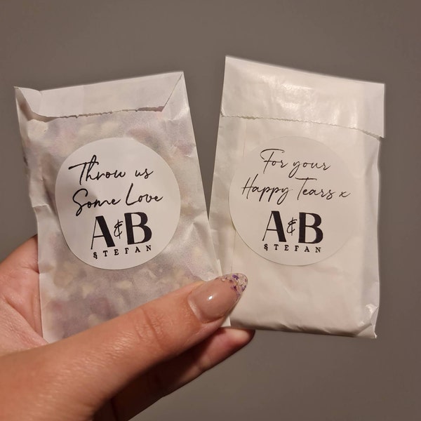 Wedding Confetti Bag Personalised Stickers, Throw Us Some Love Confetti ...